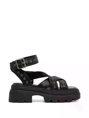 BUFFALO Vega Mss Riv Eyelet-embellished Platform Sandals - Black