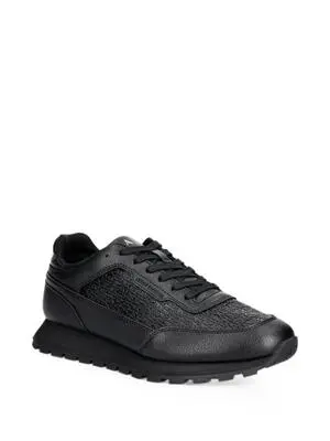 Armani Exchange Logo-embossed Pebbled-effect Sneakers - Black