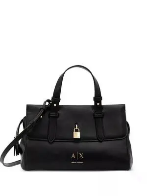 Armani Exchange Padlock-detail Logo-print Shoulder Bag - Black