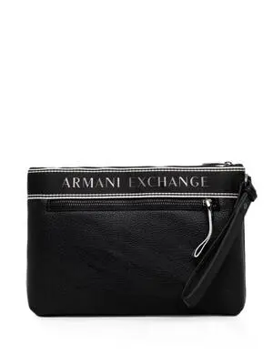 Armani Exchange Logo-print Pebbled-effect Clutch Bag - Black