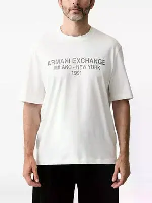 Armani Exchange Logo-print Garment-dyed Crew-neck T-shirt - White