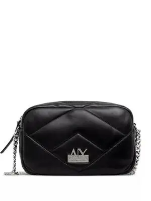 Armani Exchange Quilted Logo-plaque Shoulder Bag - Black