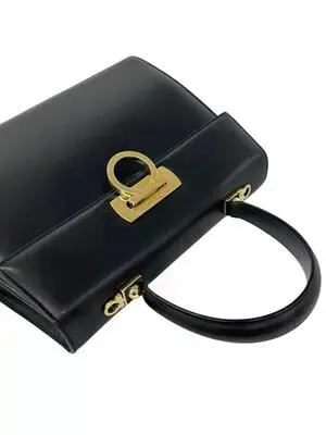 FERRAGAMO 2010-2026 Leather Gancini Iconic Top Handle Bag Satchel - Black