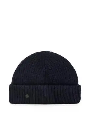 Closed Ribbed-knit Logo-plaque Beanie Hat - Blue