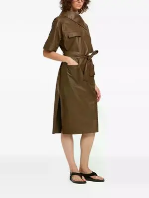 YVES SALOMON Asymmetric Belted Leather Midi Dress