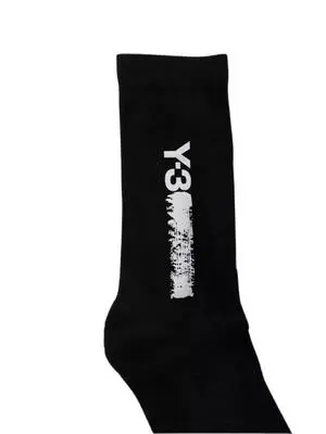 Y3 Ribbed Knit Logo Print Calf Length Socks