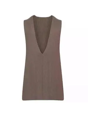 Rick Owens Ribbed V-neck Tank Top - Brown