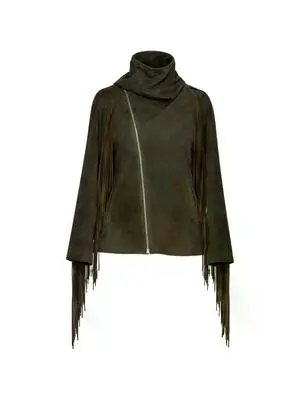 Rick Owens Concordians Scarf Fringed Leather Jacket