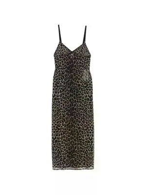 Saint Laurent Leopard-print Midi Dress - Brown