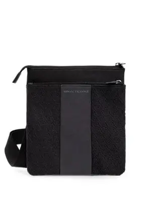 Armani Exchange Monogram-pattern Logo-patch Messenger Bag - Black