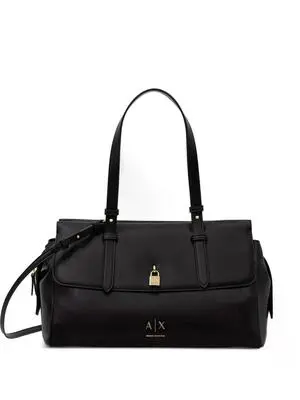 Armani Exchange Logo-print Padlock-detail Tote Bag - Black