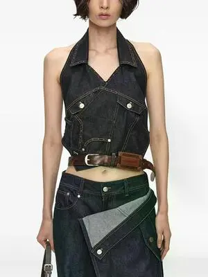 Andersson Bell Belted Halterneck Top - Blue