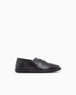 Giorgio Armani Slipper In Leather With A Rubber Sole - Black