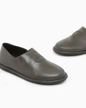 Giorgio Armani Slipper In Leather With A Rubber Sole - Brown