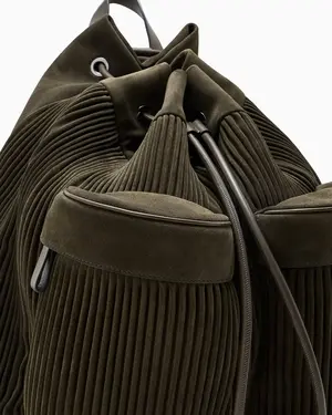 Giorgio Armani Pleated Suede Leather Backpack With Pockets And Drawstring
