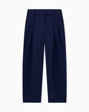 Giorgio Armani Trousers Wide-leg With Double Pleats In Silk Crepe Cady - Blue
