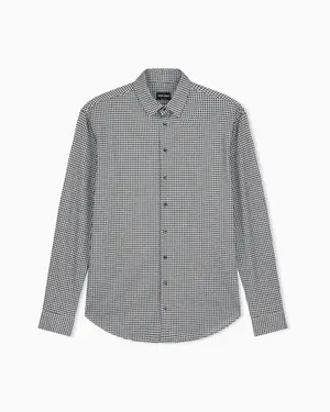 Giorgio Armani Regular Fit Cotton Jersey Shirt With Geometric Flock Print - Patterned
