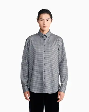 Giorgio Armani Regular Fit Cotton Jersey Shirt With Geometric Flock Print - Patterned