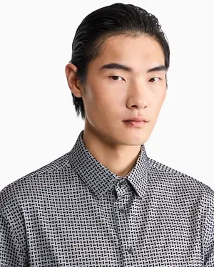 Giorgio Armani Regular Fit Cotton Jersey Shirt With Geometric Flock Print - Patterned