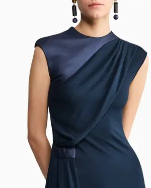 Giorgio Armani Dress With Draped Side In Viscose Jersey And Satin