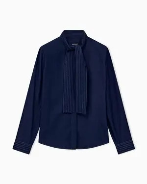 Giorgio Armani Shirt In Denim Effect Lyocell With Neck Scarf