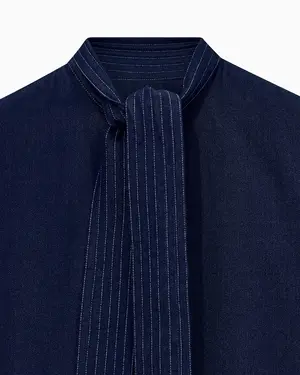 Giorgio Armani Shirt In Denim Effect Lyocell With Neck Scarf