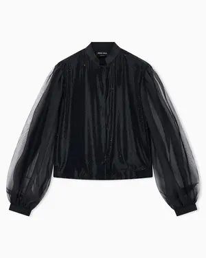 Giorgio Armani Embellished Satin Shirt With Silk Organza Sleeves - Patterned