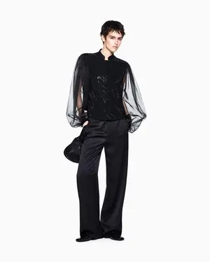 Giorgio Armani Embroidered Trouser Sera Regular Fit Satin Rhinestone Trim