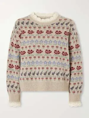 Sea Preston Crochet-trimmed Floral-intarsia Wool-blend Sweater - Multi