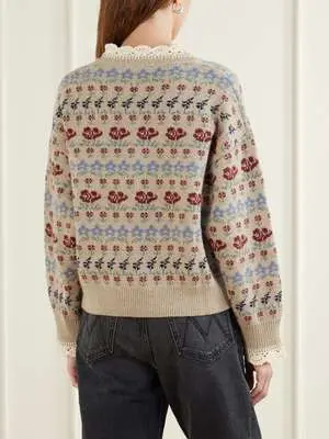 Sea Preston Floral Intarsia Wool-blend Sweater With Crochet Trim