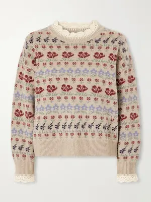 Sea Preston Floral Intarsia Wool-blend Sweater With Crochet Trim - Multi
