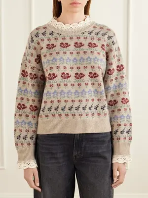 Sea Preston Floral Intarsia Wool-blend Sweater With Crochet Trim - Multi