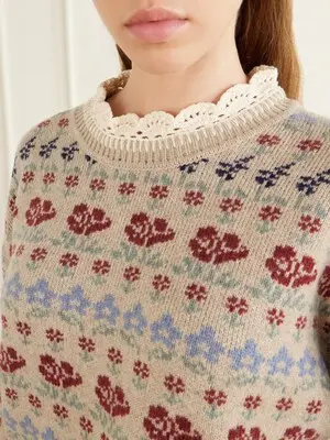 Sea Preston Floral Intarsia Wool-blend Sweater With Crochet Trim - Multi