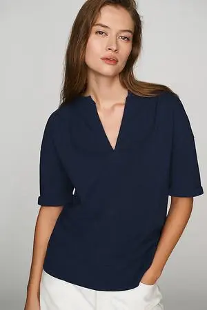 Wilt 100% Cotton V-neck Top Navy