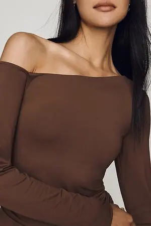 Maeve Off-shoulder Long-sleeve Top - Brown