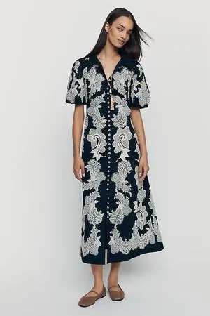 Anthropologie Appliqué Midi Dress - Black