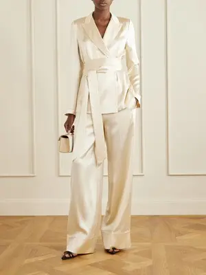 JOSEPH Archer Belted Silk-satin Jacket - Neutrals