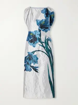 Erdem Floral-print Textured Satin Midi Dress