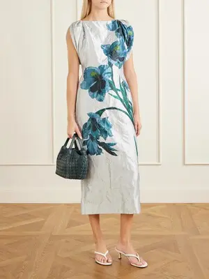 Erdem Floral-print Textured Satin Midi Dress
