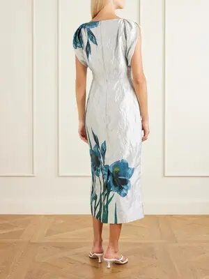 Erdem Floral-print Textured Satin Midi Dress