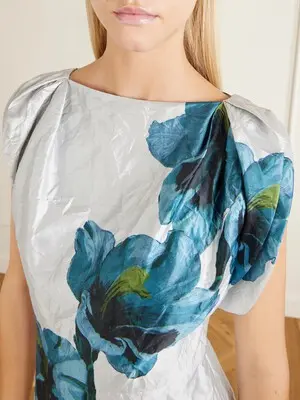 Erdem Floral-print Textured Satin Midi Dress