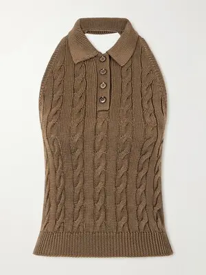 Ralph Lauren Cable-knit Halterneck Stretch-silk Polo