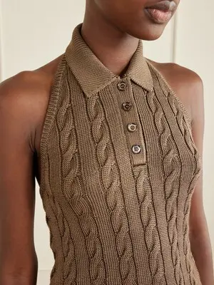 Ralph Lauren Cable-knit Halterneck Stretch-silk Polo