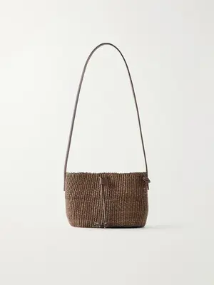 Muuñ Nina Leather-trimmed Raffia Shoulder Bag - Brown