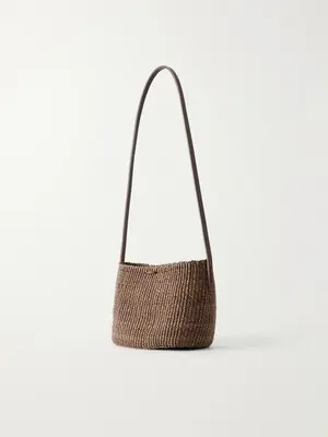 Muuñ Nina Leather-trimmed Raffia Shoulder Bag