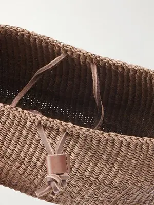 Muuñ Nina Leather-trimmed Raffia Shoulder Bag