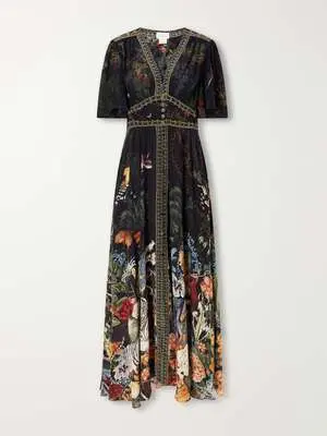Camilla Palace Zoology Embellished Printed Silk Maxi Dress