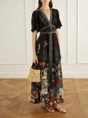 Camilla Palace Zoology Embellished Printed Silk Maxi Dress