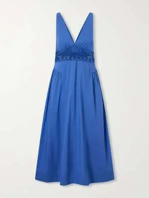 Posse Veda Broderie Anglaise Organic Cotton Poplin Midi Dress - Blue