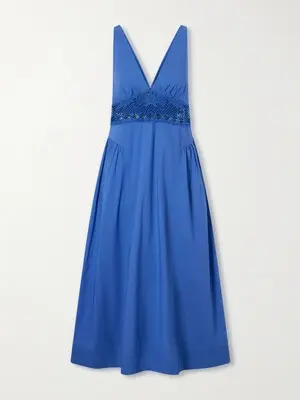 Posse Veda Broderie Anglaise Organic Cotton Poplin Midi Dress - Blue